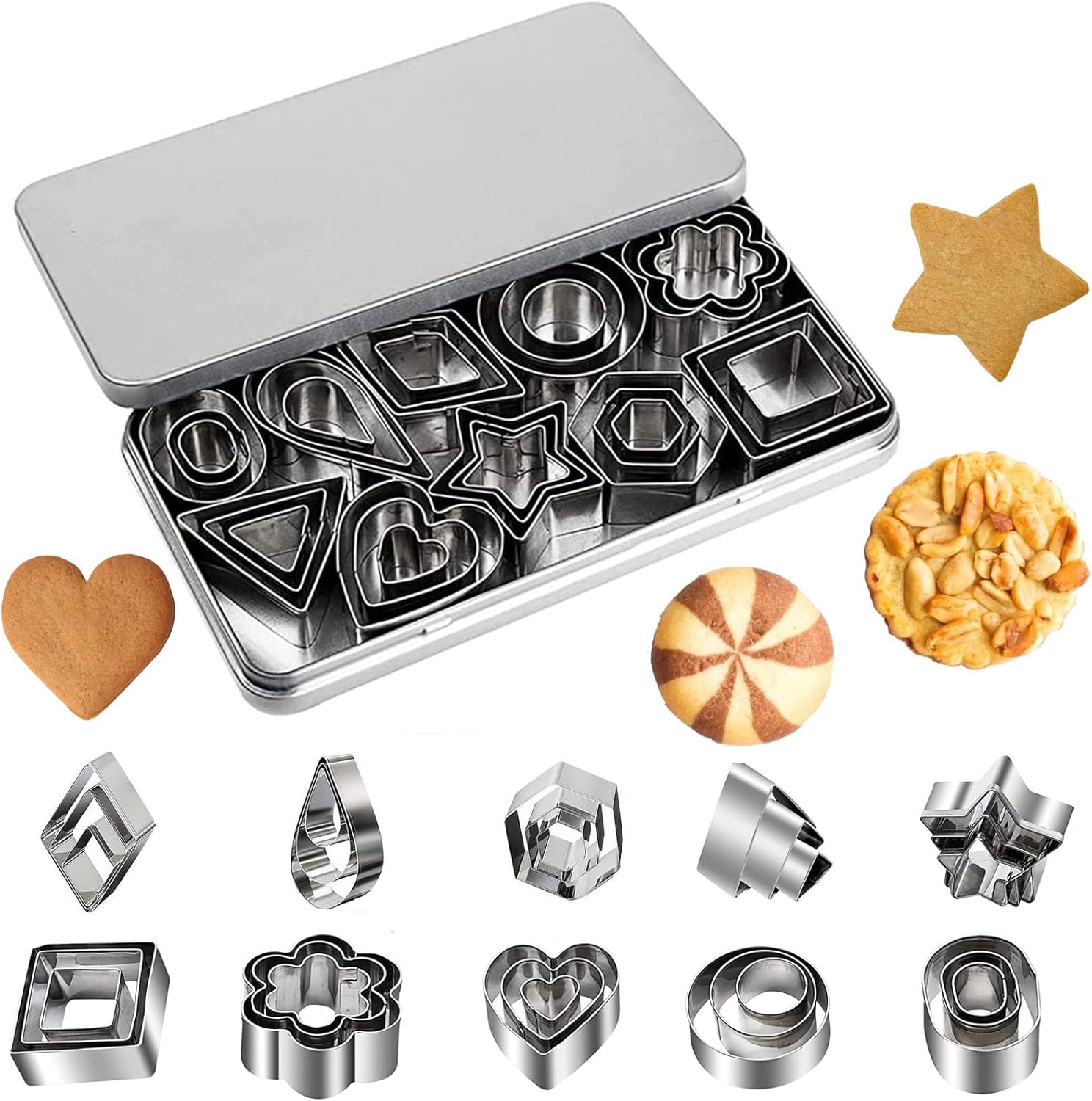 Mini Cookie Cutter Set,30pcs Stainless Steel Biscuit Cutter Molds Set ...