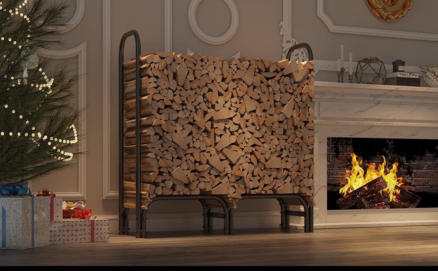 3 Feet Outdoor Firewood Rack Steel Tubular Wood Racks, Easy Assemble ...