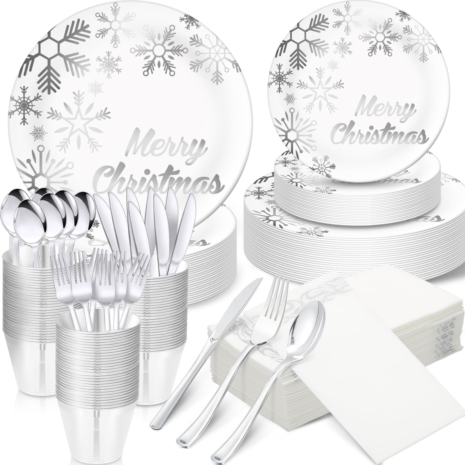 Amazon.com: Sliner 350 Pcs Christmas Dinnerware Set Snowflake ...