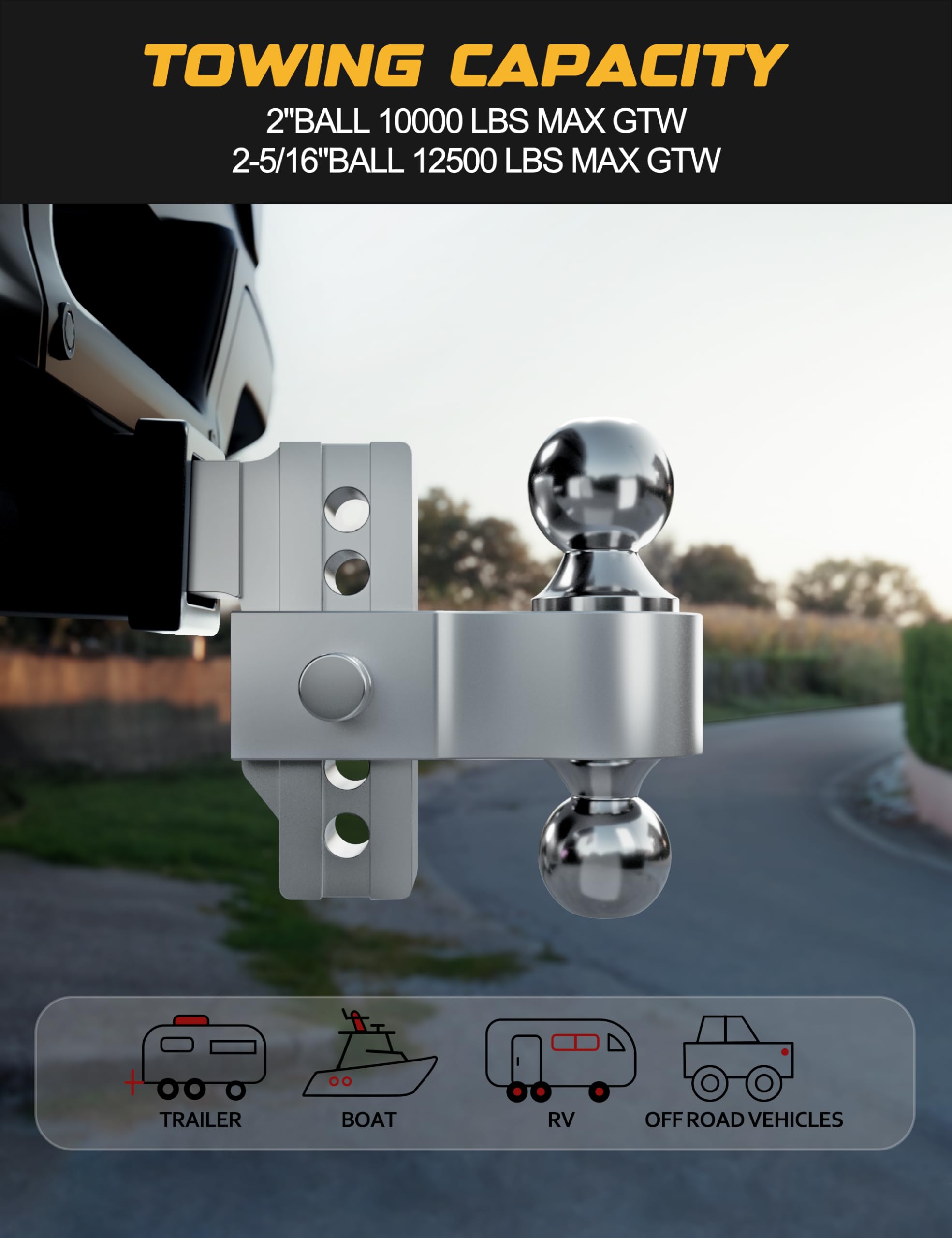 Snapklik.com : RETRUE Adjustable Trailer Hitch, 4 Inch Rise/Drop Hitch ...