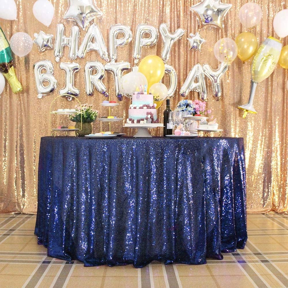Amazon.com: TCBESTO Navy Blue Sequin Tablecloth 120" Round Sparkly ...