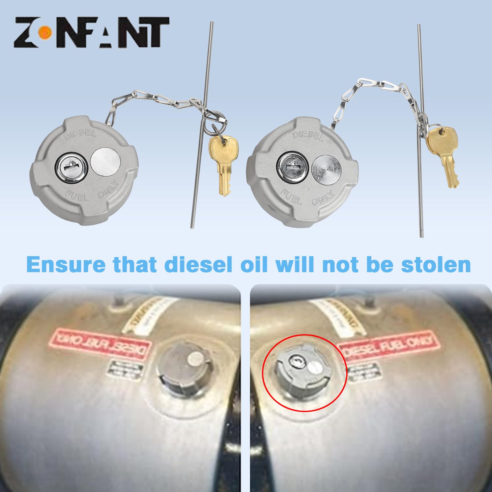 Snapklik.com : ZONFANT 2 Pcs Locking Diesel Fuel Caps 2 3/8” Compatible
