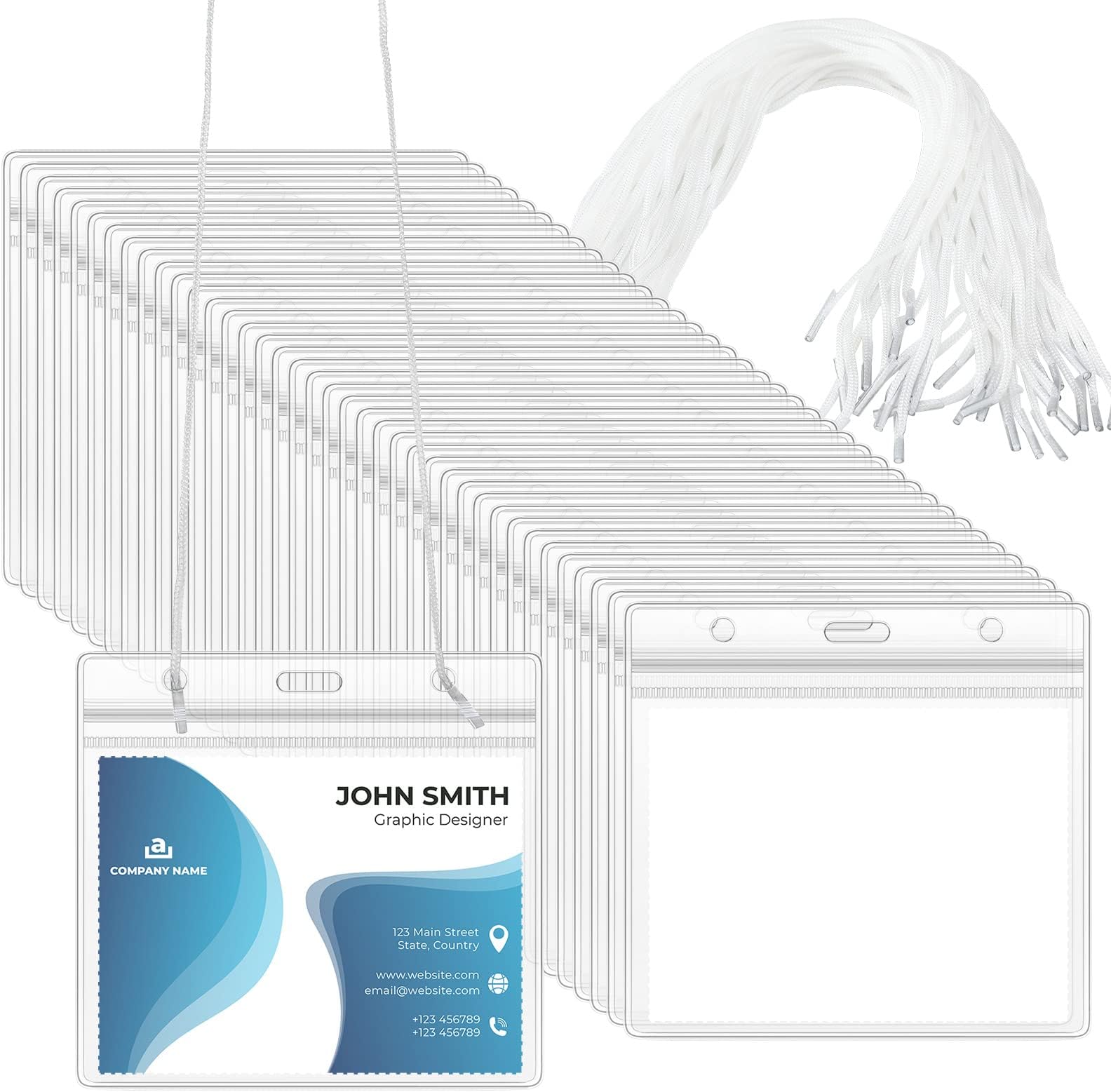 Amazon.com : Eaasty 200 Pack Neck Hang Badge Holder with Labels, Clear ...