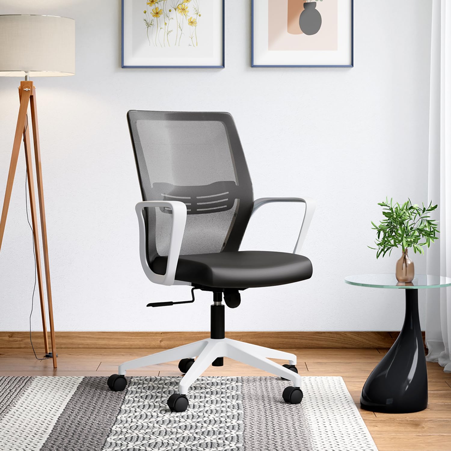 GODREJ INTERIO Sally Mid Back Office Chair in Knitted Fabric, Black Ink ...