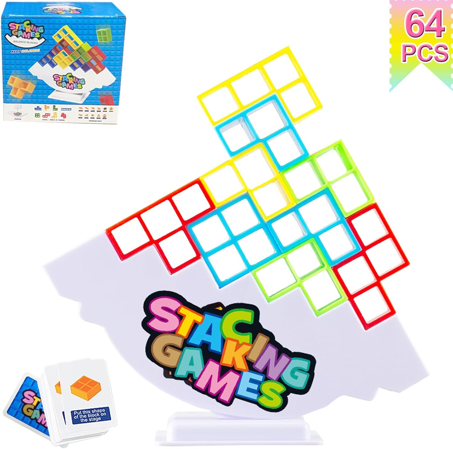 Amazon.com: Hatende 64PCS Tetra Balance Tower Stacking Game, Board ...