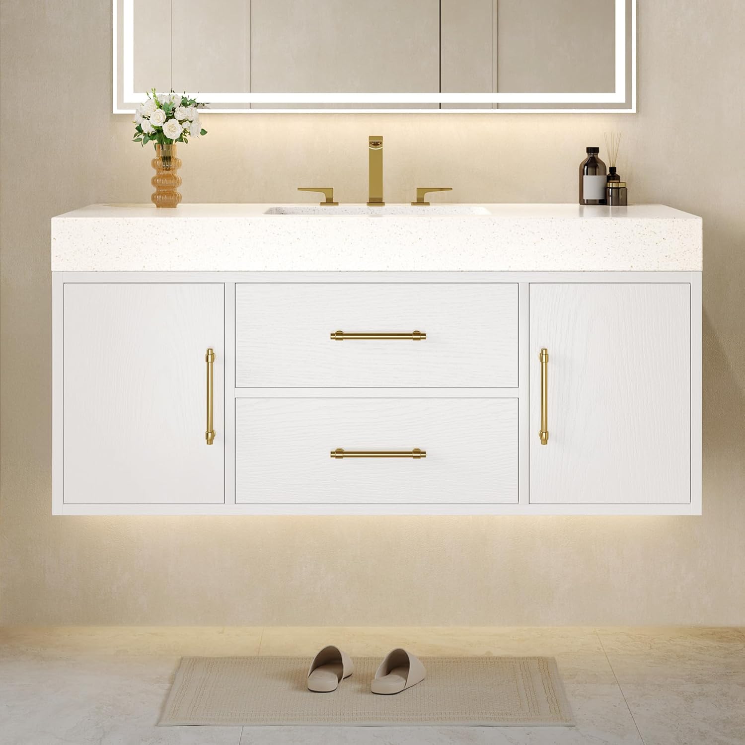 YITAHOME 48 Inch Floating Vanity with 2 Doors & 2 Drawers, Wall Mounted ...