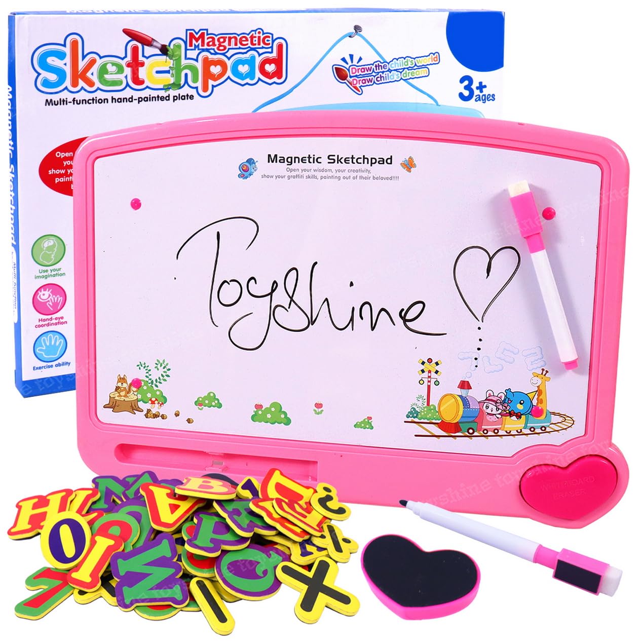 Toyshine White Board with Magnetic Characters and Letters, Marker ...