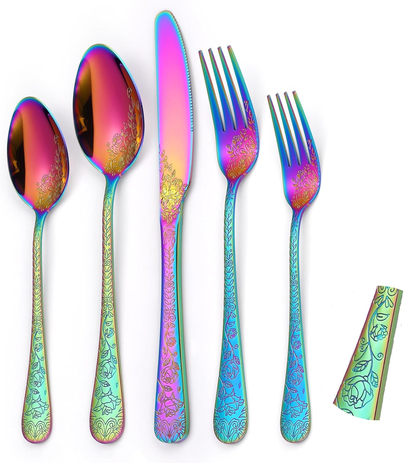 Amazon.com | A · HOUSEWARE Embossed Flatware Set Rainbow 30 Piece ...
