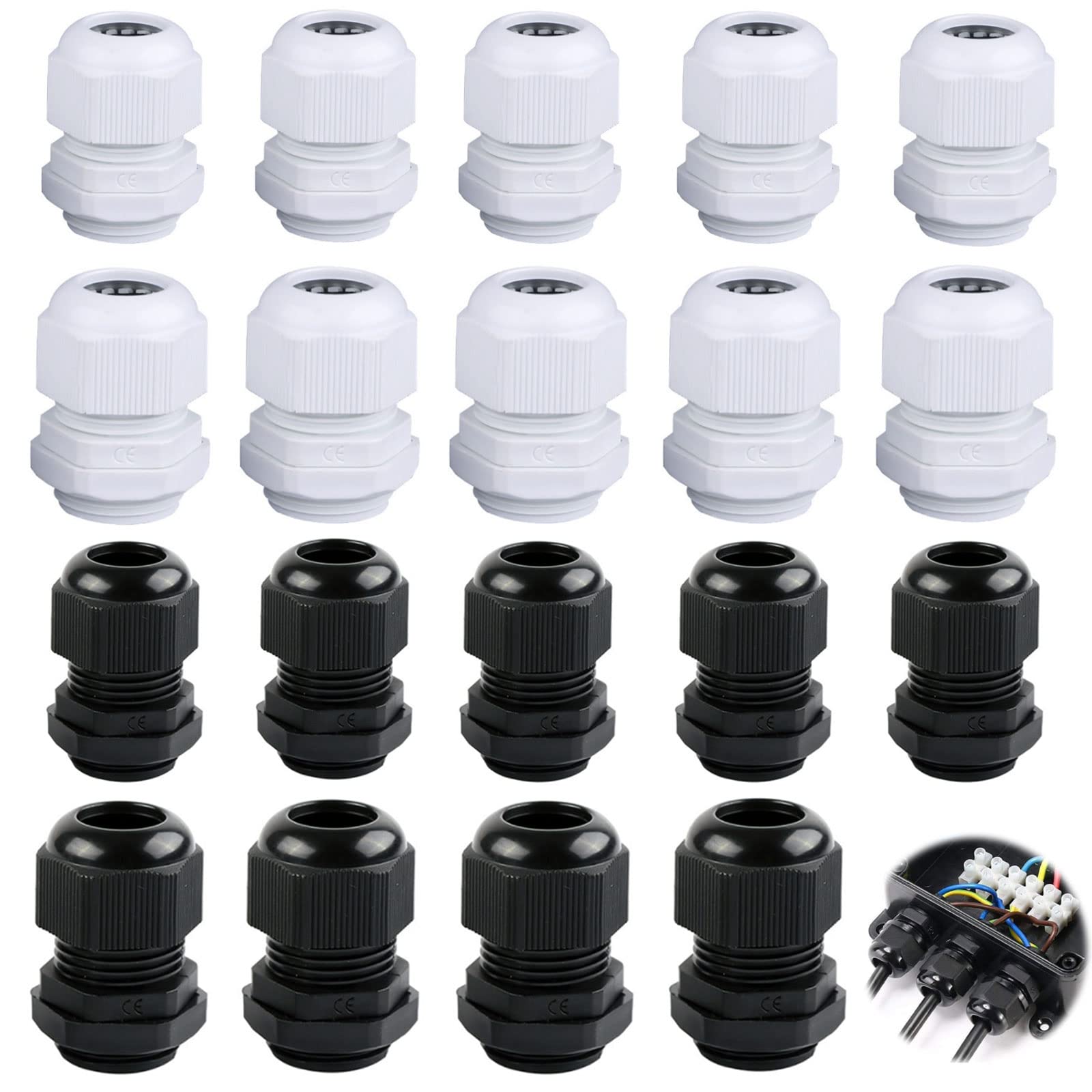 Buy Cable Glands Waterproof 20pcs Adjustable Cable Glands Plastic Cable ...
