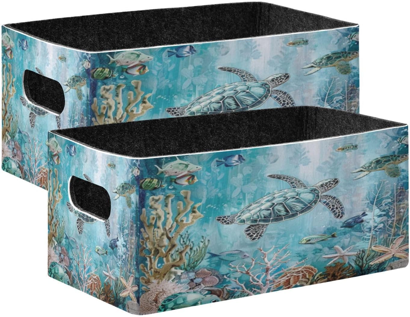 Amazon.com: Kcldeci Sea Turtle Starfish Retro Map Storage Bins Baskets ...