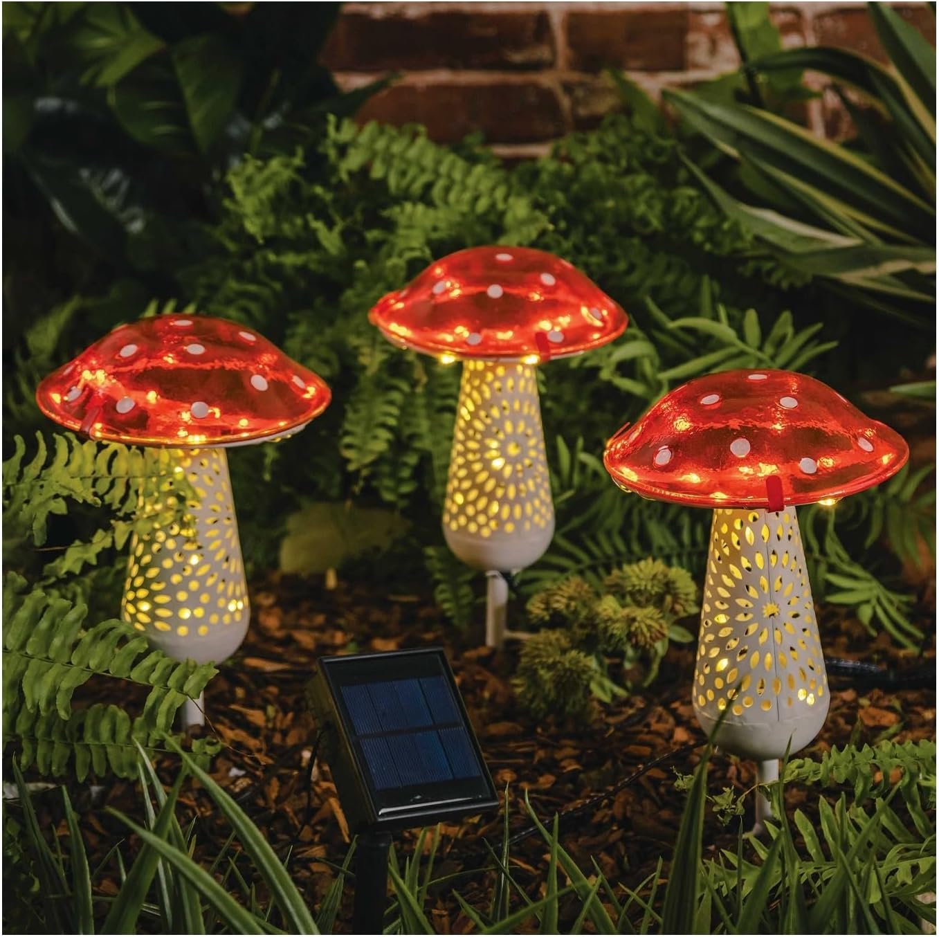 Way To Happiness Giant Red Mushroom Solar Light - 12''H Glass and Metal ...