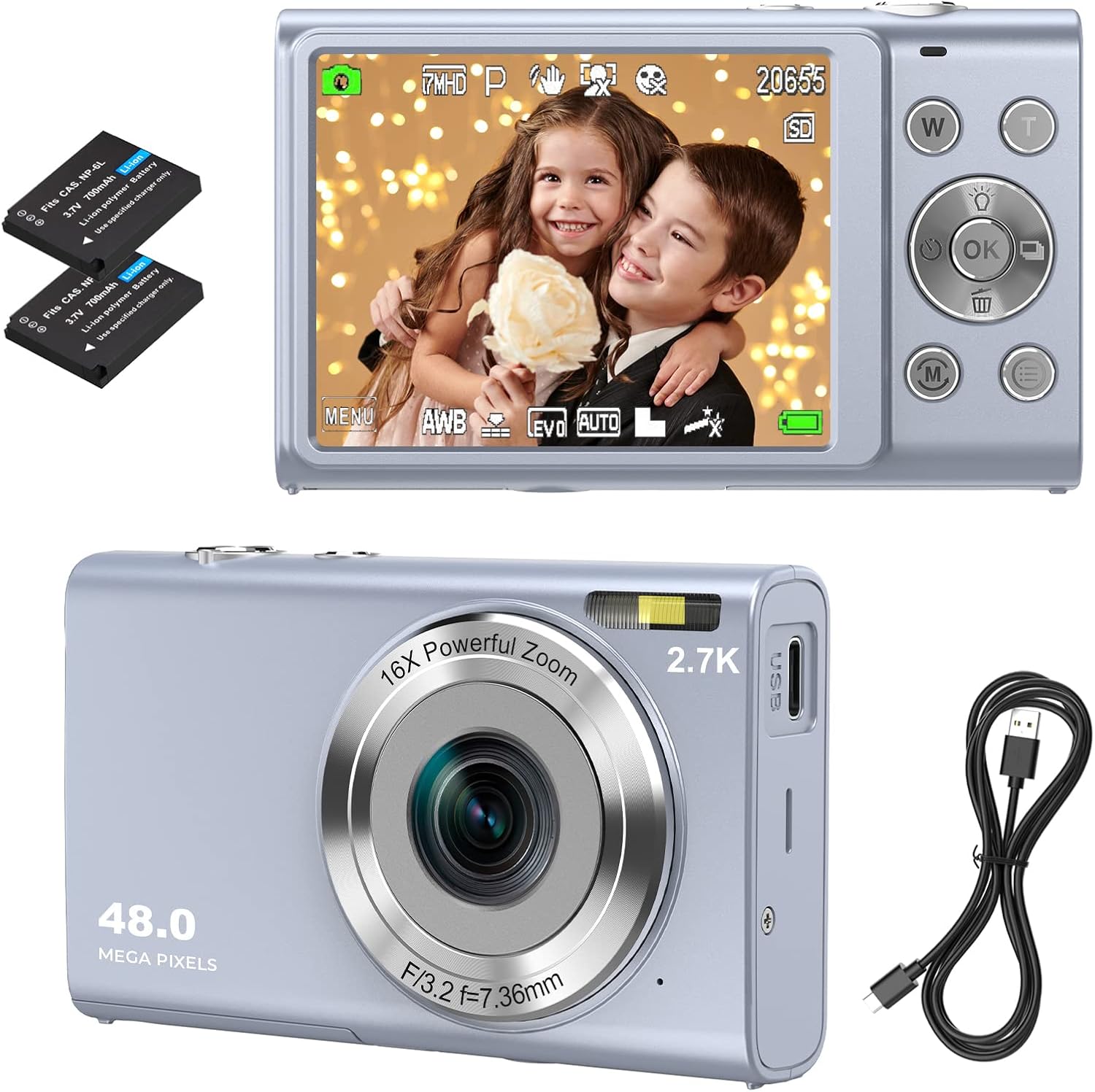 Digital Camera, Autofocus Vlogging Camera FHD 2.7K 48MP with 2.8″ Large ...