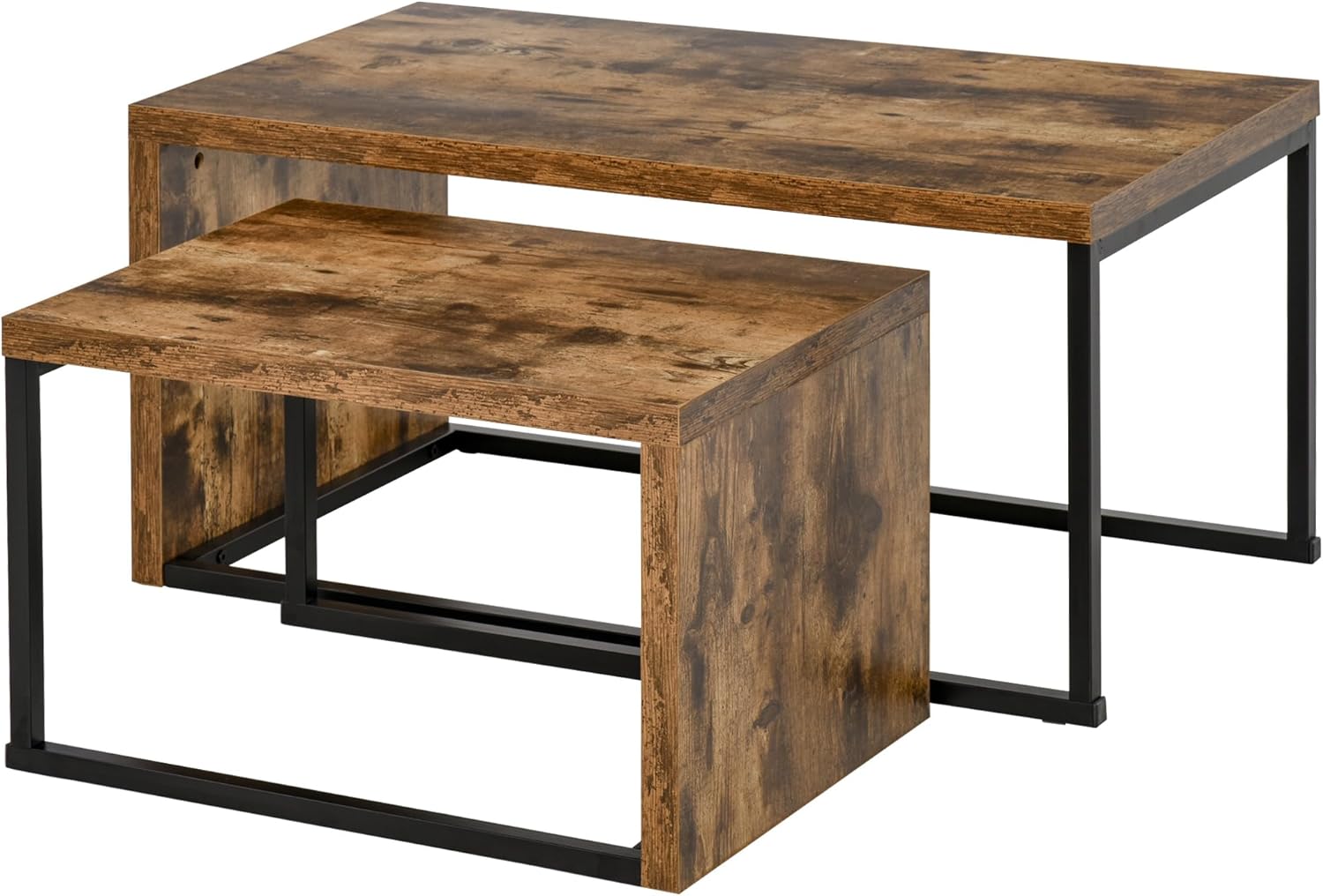 HOMCOM Coffee Tables Nesting Table Set of 2 Side Table w/Metal Frame ...