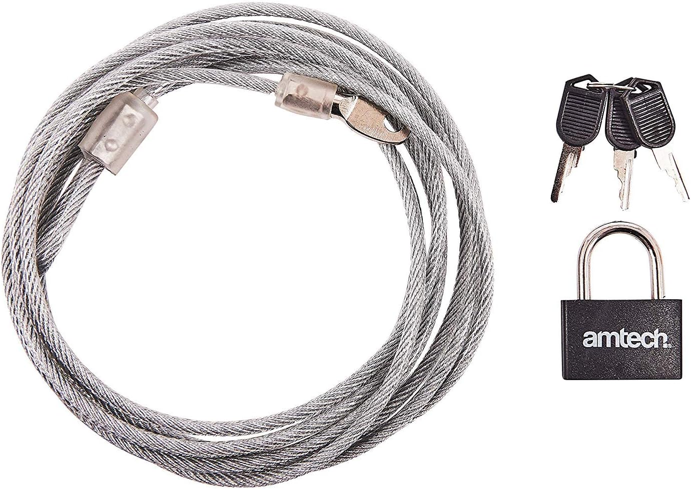 Amtech T1695 300cm (120") x 4mm Security Cable with Padlock : Amazon.co ...