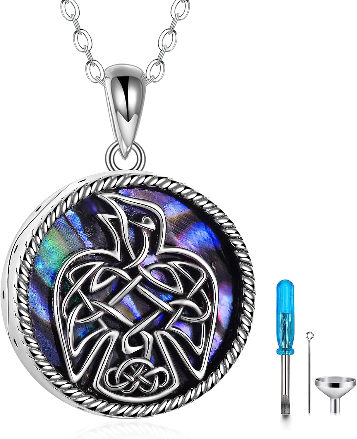 Raven Urn Necklaces for Ashes Sterling Silver Abalone Shell Cremation ...