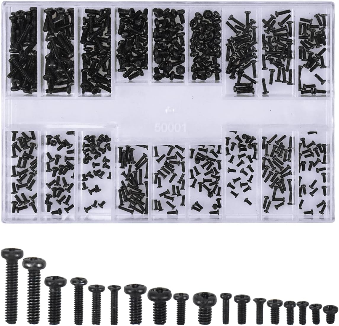 Chstarina 500Pcs Screws Universal Black Screws Kits M1.2 M1.4 M2 ...