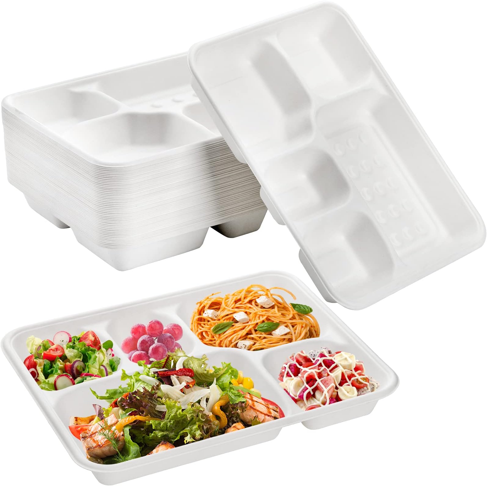 Amazon.com: [500 Pack] 5 Compartment Trays, 100% Compostable Paper ...