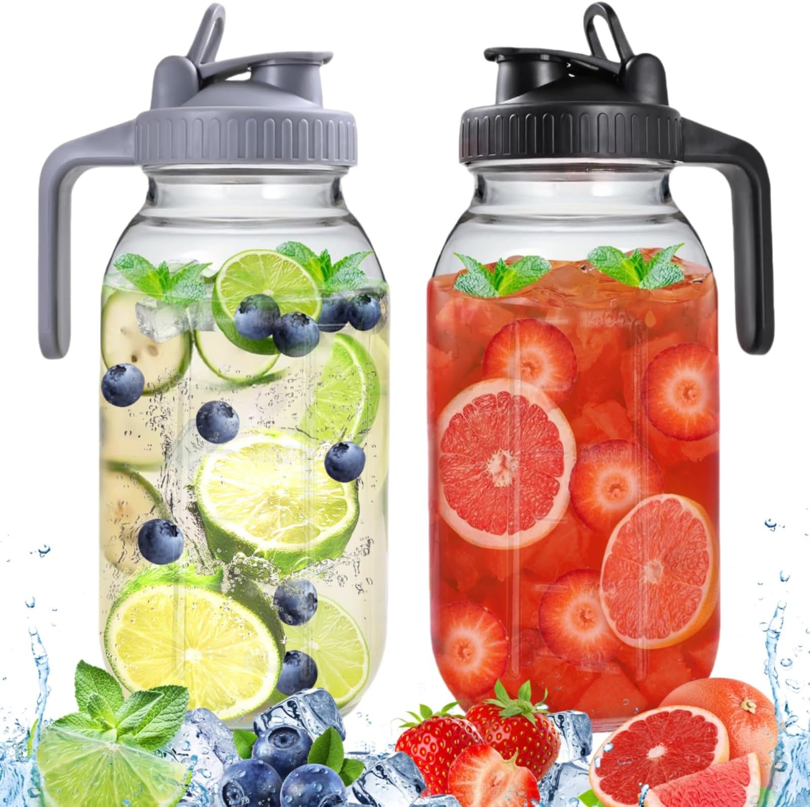 Amazon.com: 2 Pack 64 oz Sun Tea Pitcher, Half Gallon Mason Jar Pitcher ...