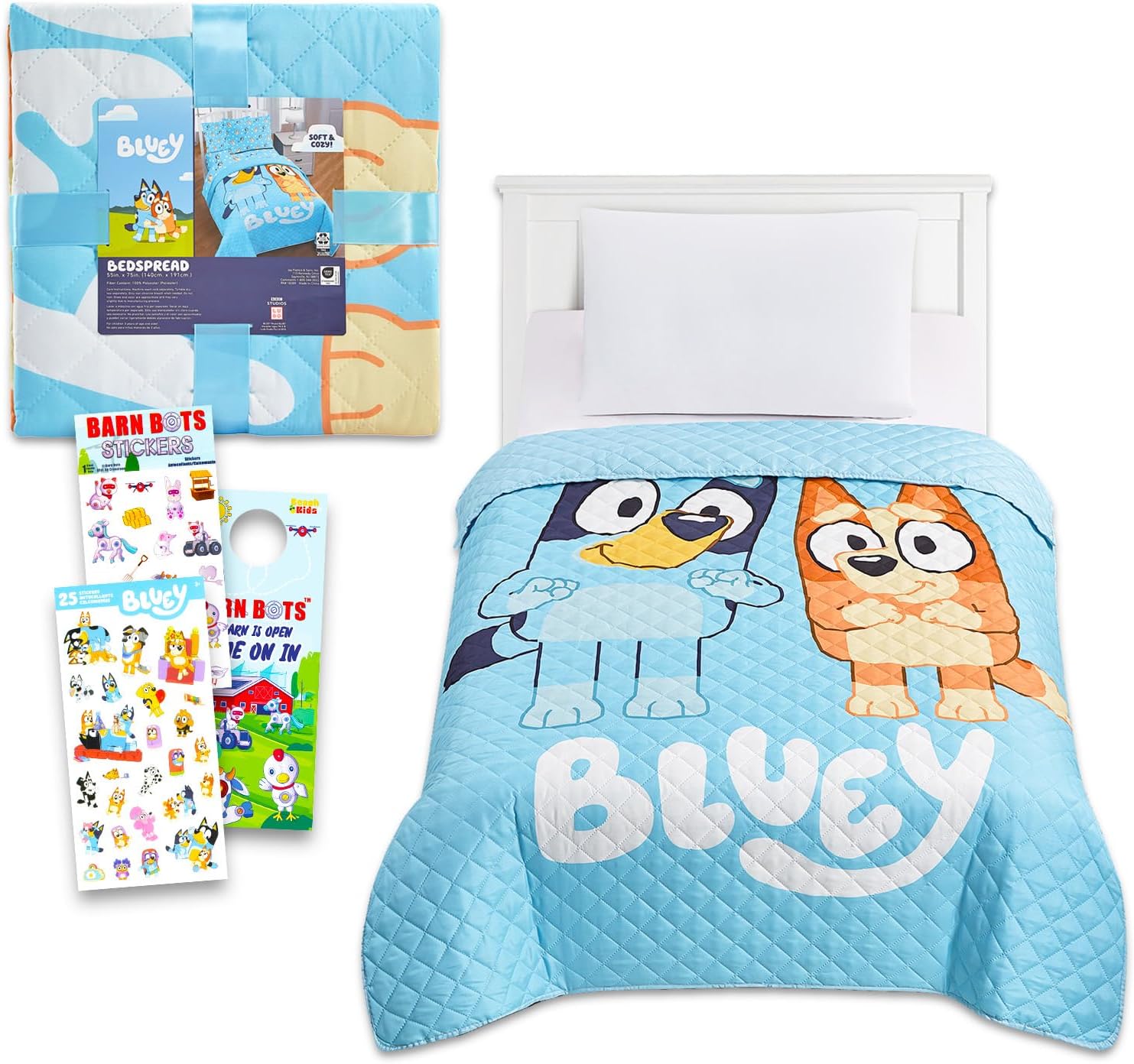Amazon.com: Disney Bluey Twin Bedspread Set for Kids - Bundle with ...