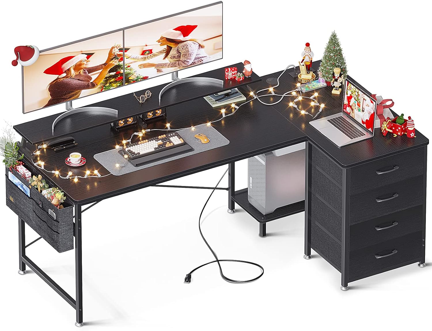 Amazon.com: KKL 63 inch L Shaped Computer Desk with USB Charging Port ...