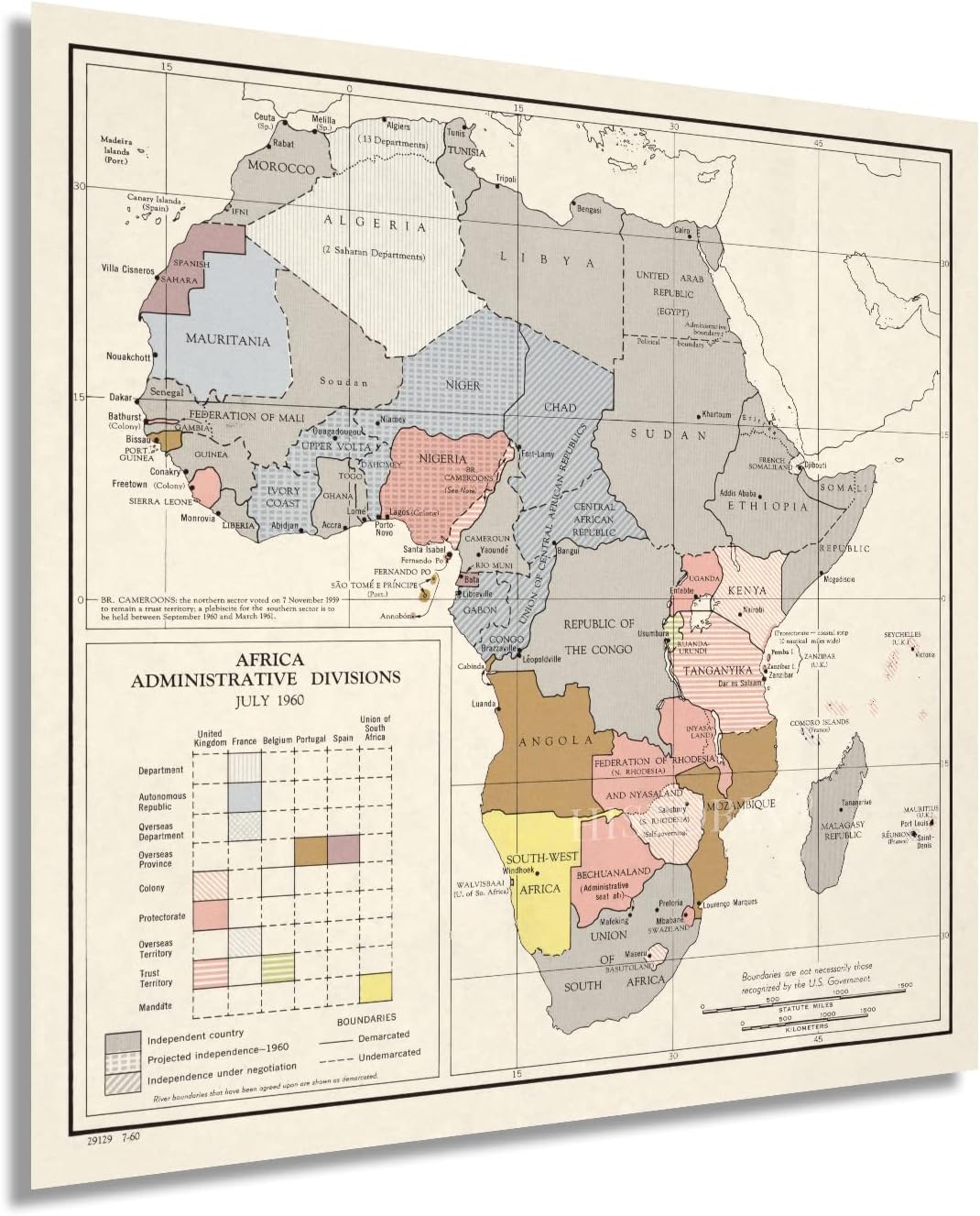 Amazon.com: HISTORIX 1960 Vintage Africa Map - 16x16 Inch Vintage Map ...