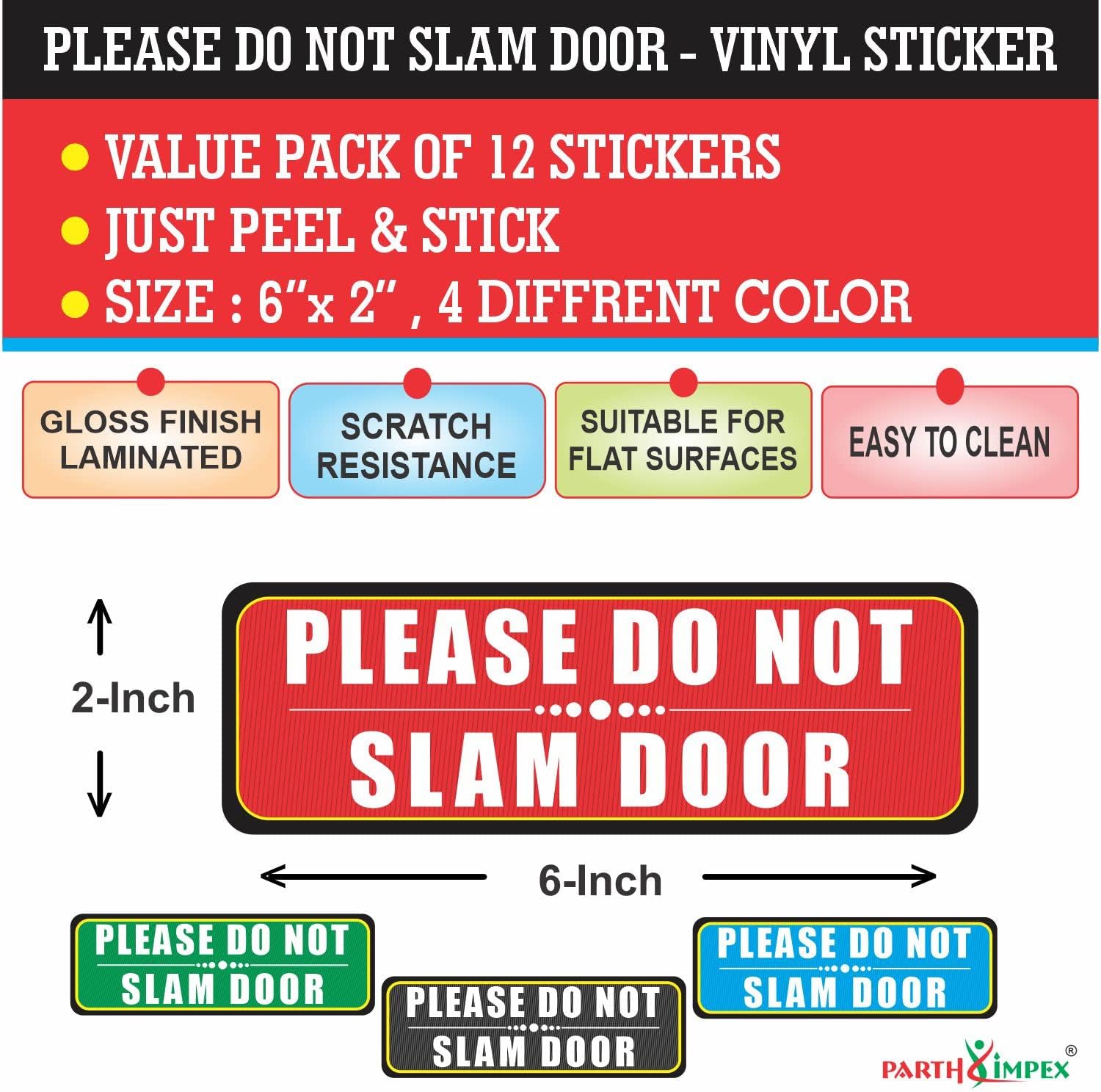 Buy Do Not Slam Door Sign Sticker - (Pack of 12) 6 x 2 Large Laminated ...
