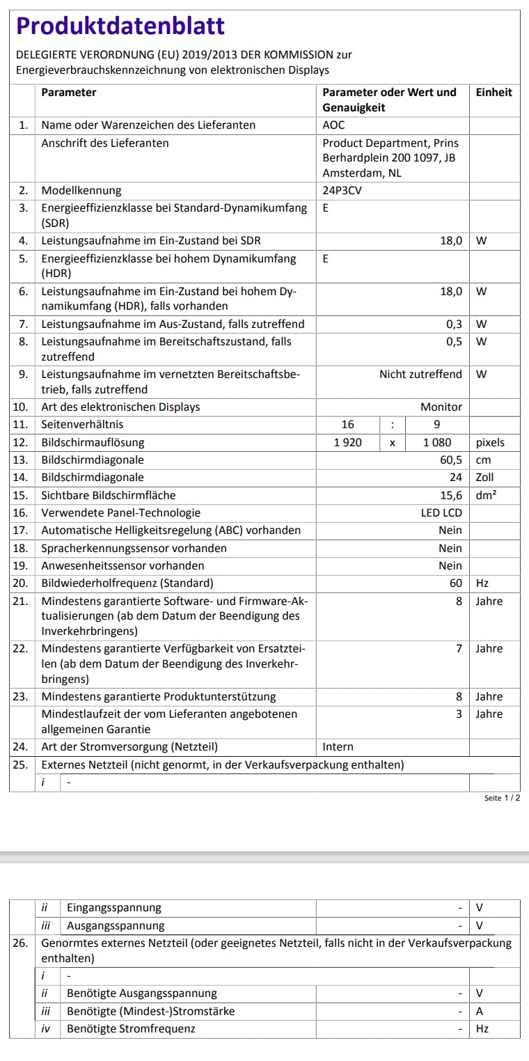 AOC 24P3CV - 24 Zoll Full HD Monitor, höhenverstellbar, Lautsprecher ...