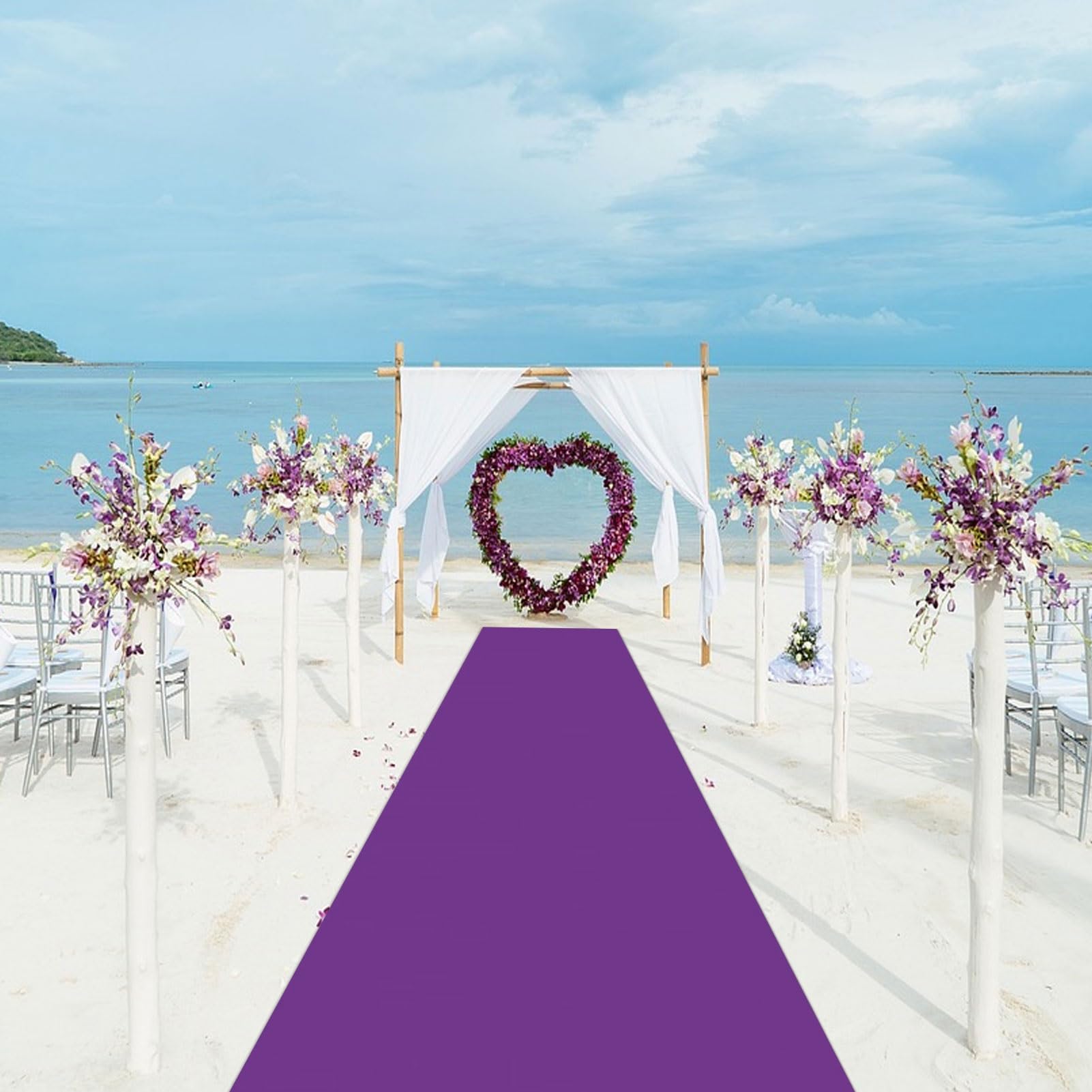 Esquema De Boda En Color Morado En La Playa Ramo De Novia En Cascada,