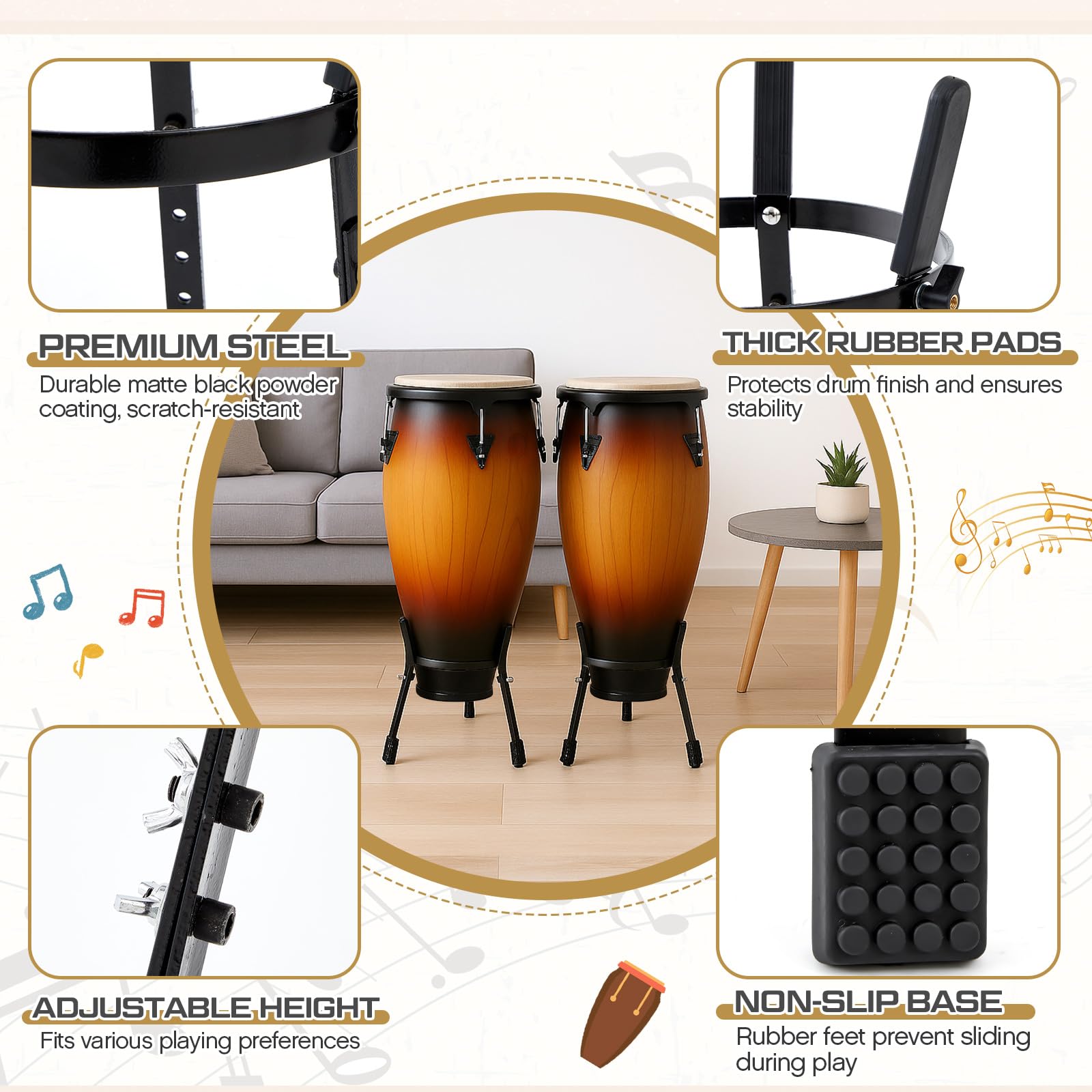 Snapklik.com : 2 Pcs Conga Drum Stand 10 & 11 Black Heavy Duty ...