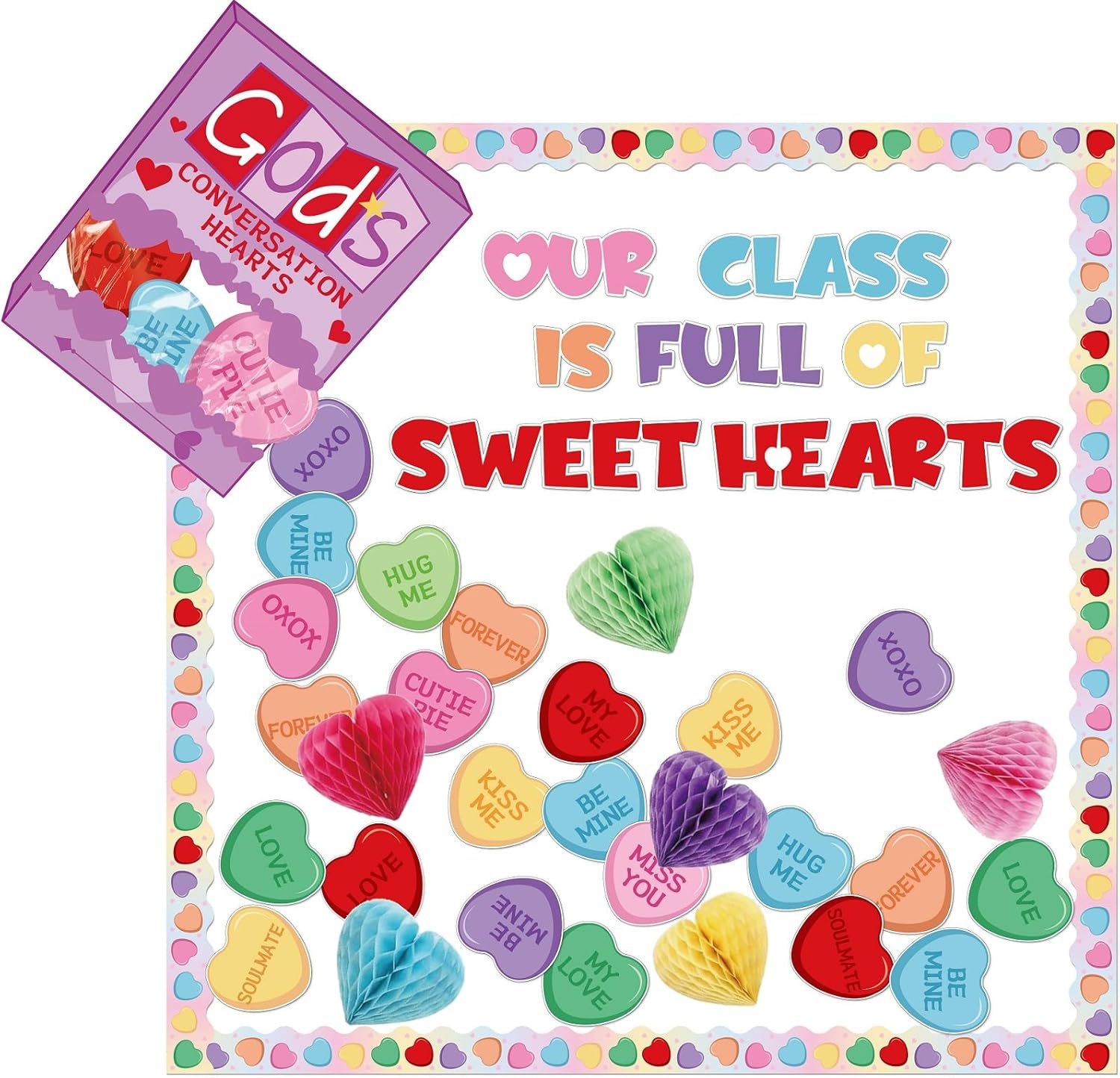 Amazon.com : Pasimy 59 Pcs Valentine‘s Day Bulletin Board Set 3D Heart ...