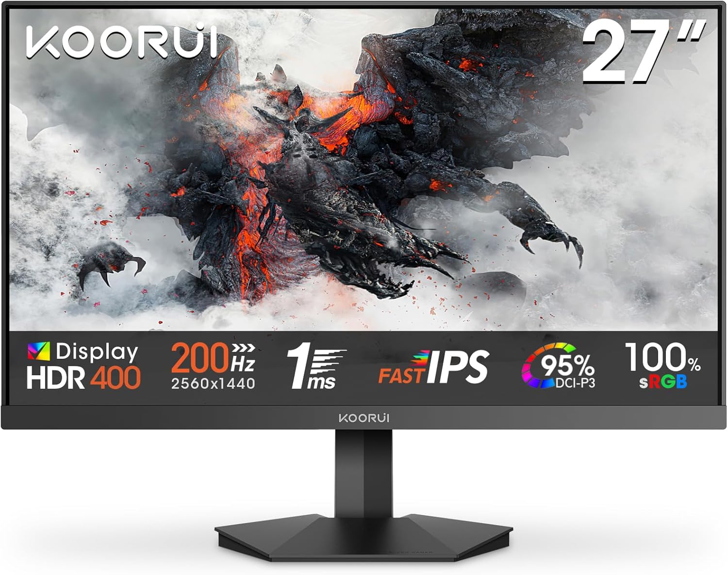 KOORUI 27" 200Hz Gaming Monitor, 1ms Fast IPS Computer Monitor, WQHD ...
