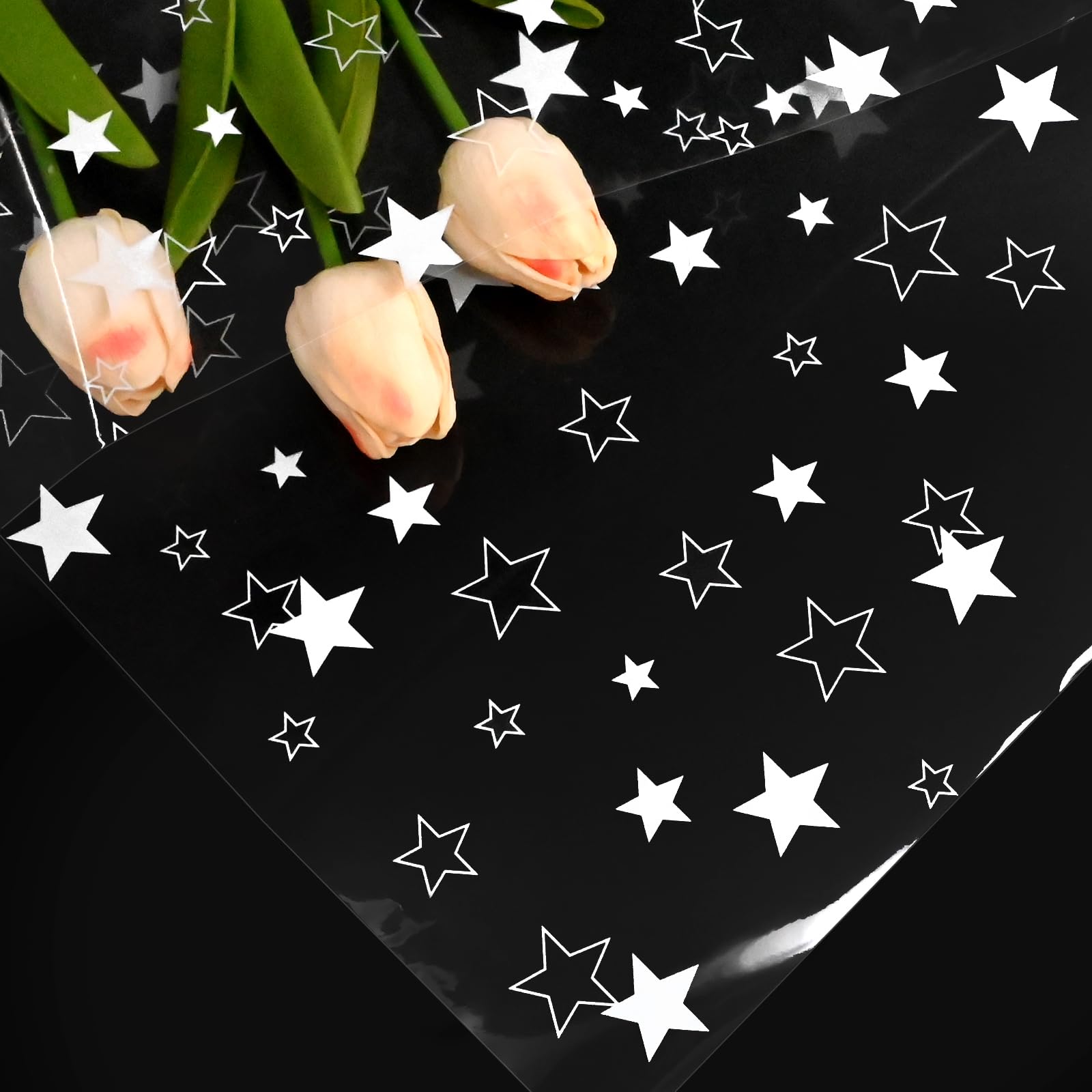 5m*80cm Star Cellophane Wrapping Paper Sheet,Topeedy Clear Plastic ...