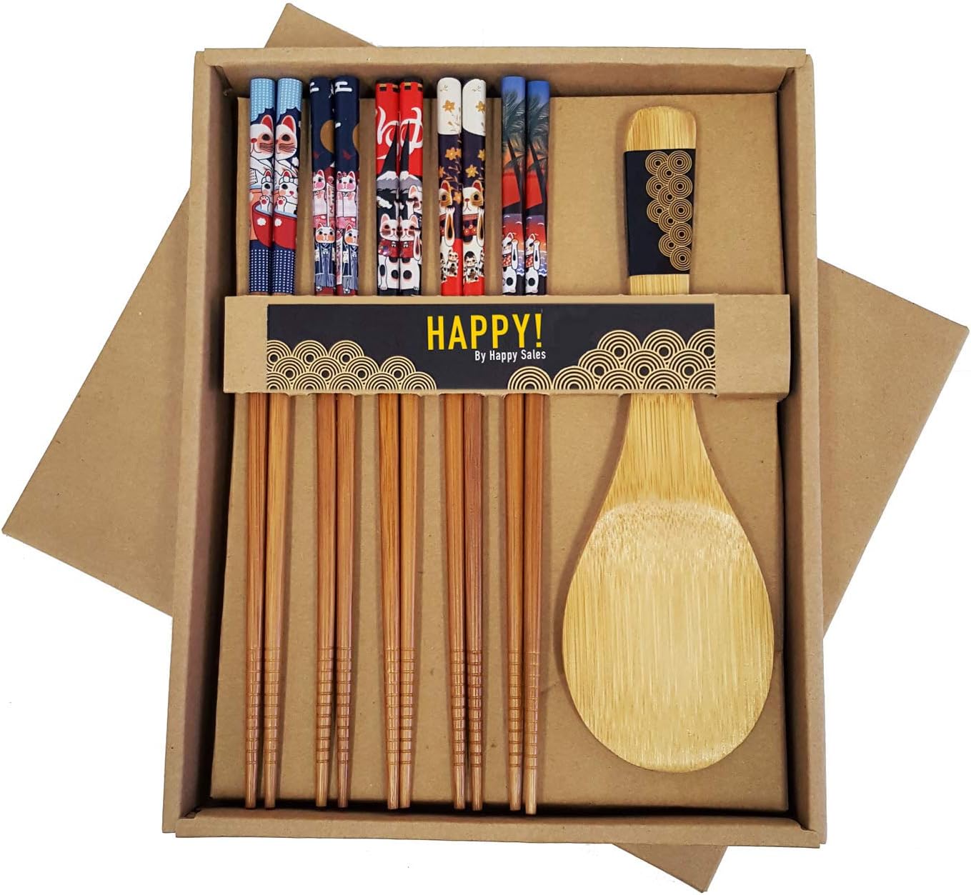 Amazon.com: Happy Sales CH-81, Bamboo Chopsticks Gift Set Rice Paddle ...