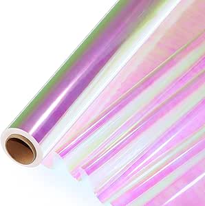 SYOGUA - Rollo de celofán rosa iridiscente (17 pulgadas de ancho x 66 pies de largo) colorido ...