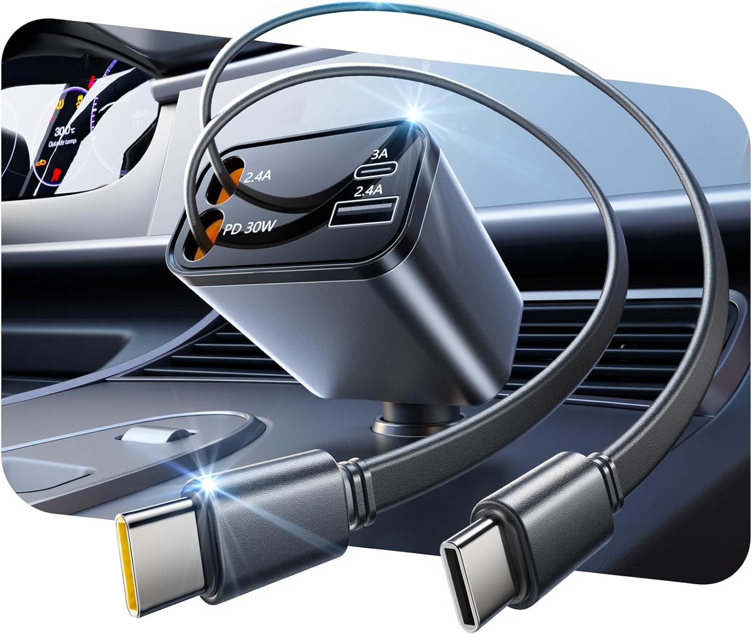 Amazon.com: SUPERONE Smaller 4 in 1 Retractable Car Charger with Dual ...