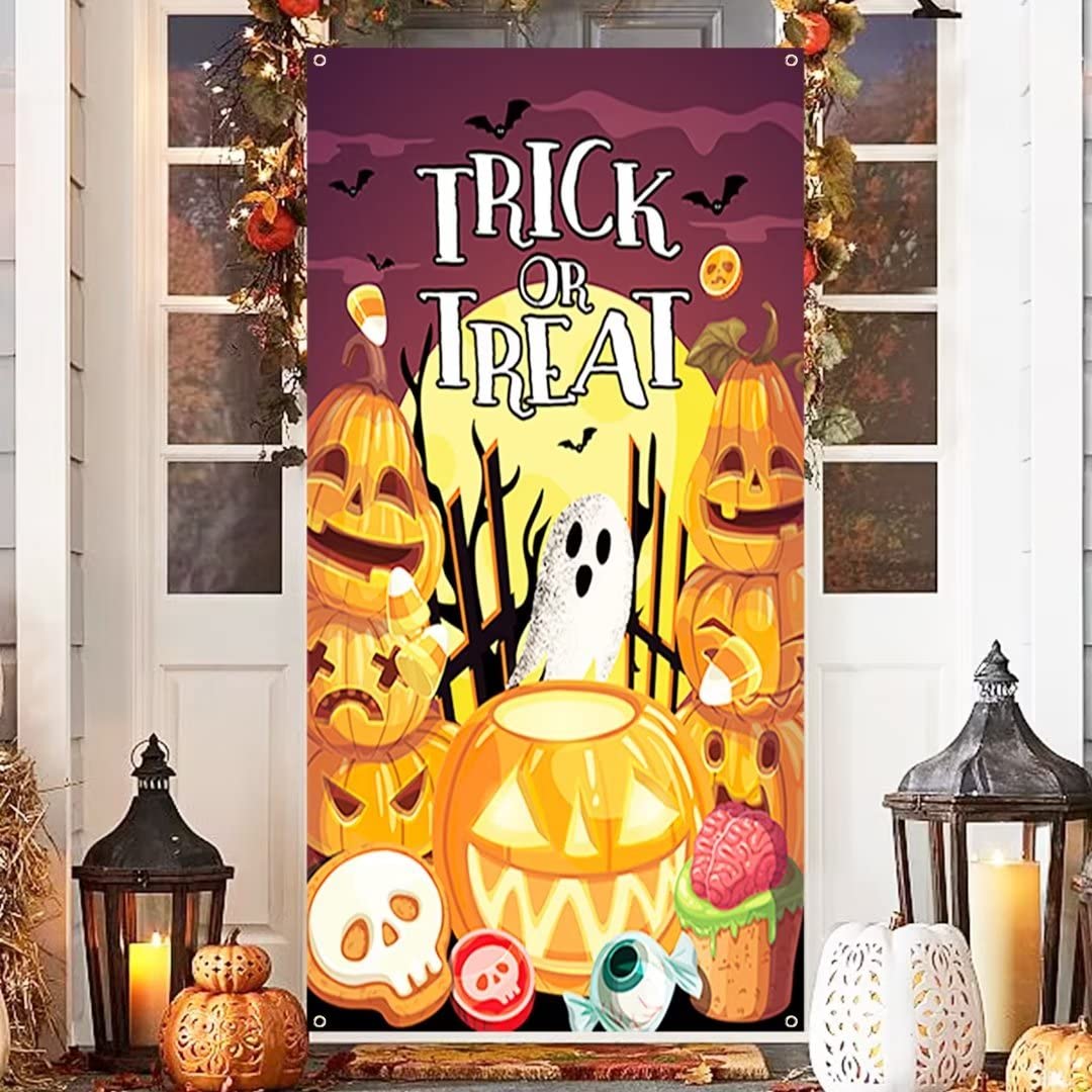 Amazon.com: Trick or Treat Banner, Happy Halloween Decorations Door ...