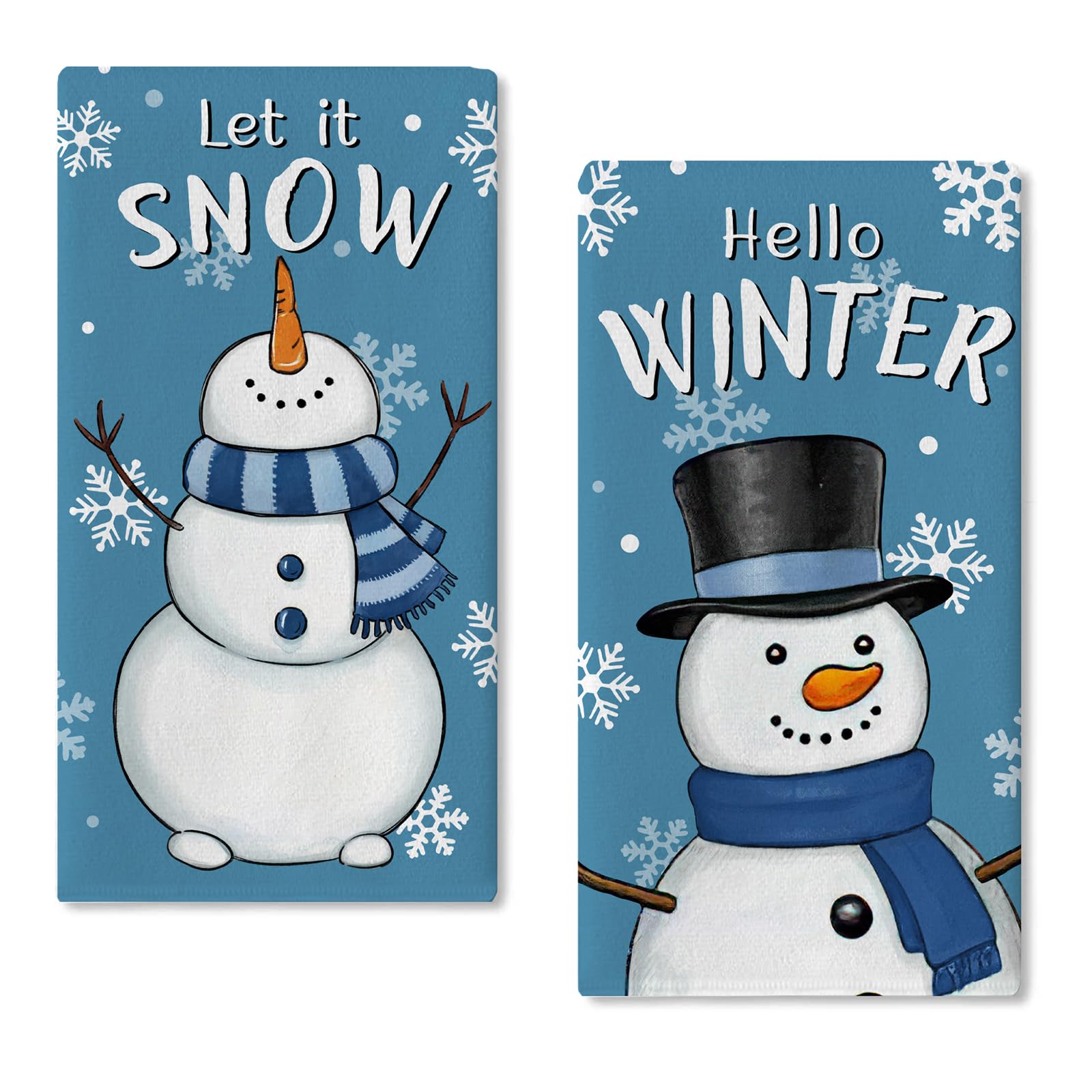 Amazon.com: Seliem Hello Winter Snowman Blue Kitchen Dish Towels Set of ...