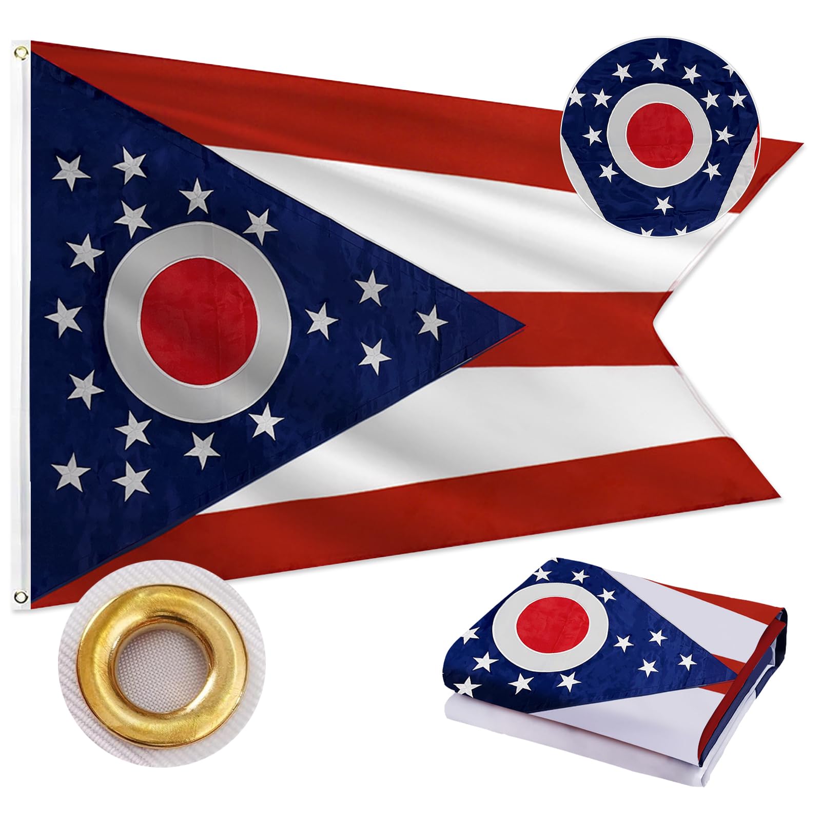 Amazon.com : Ohio Flag 3x5 FT Outdoor, Double Sided Heavy Duty 210D ...