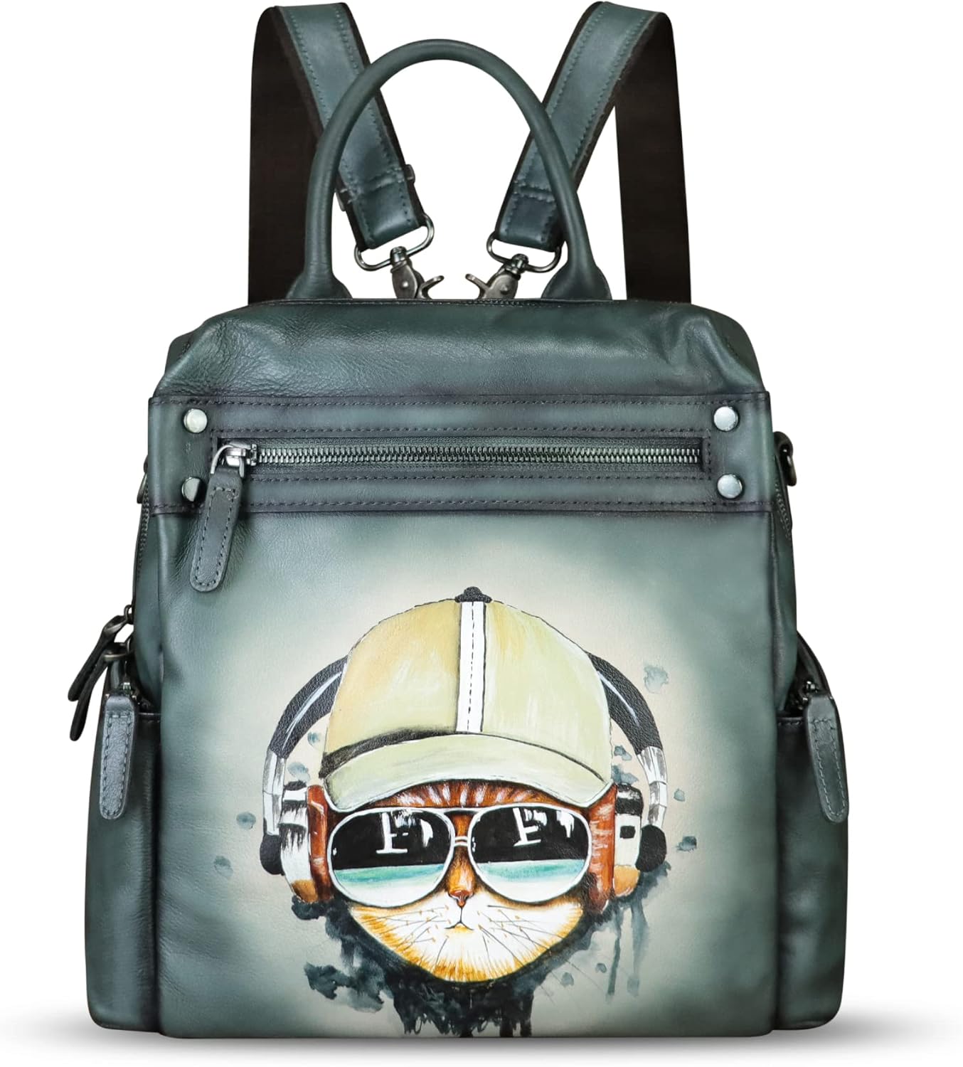 Amazon.com: FEIGITOR Genuine Leather Backpack for Women Hand Painted ...