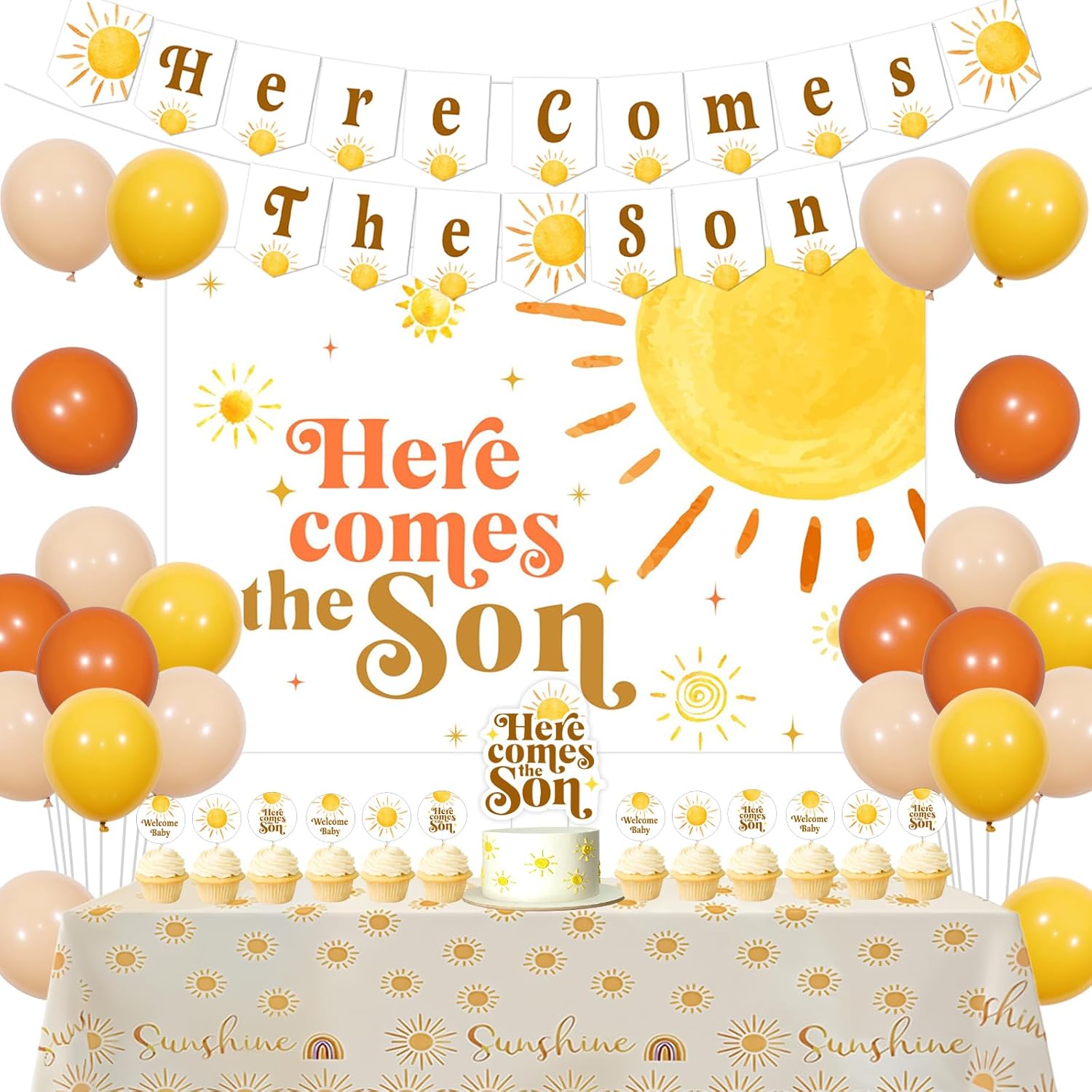Amazon.com: Here Comes The Son Baby Shower Decorations, Boho Sunshine ...