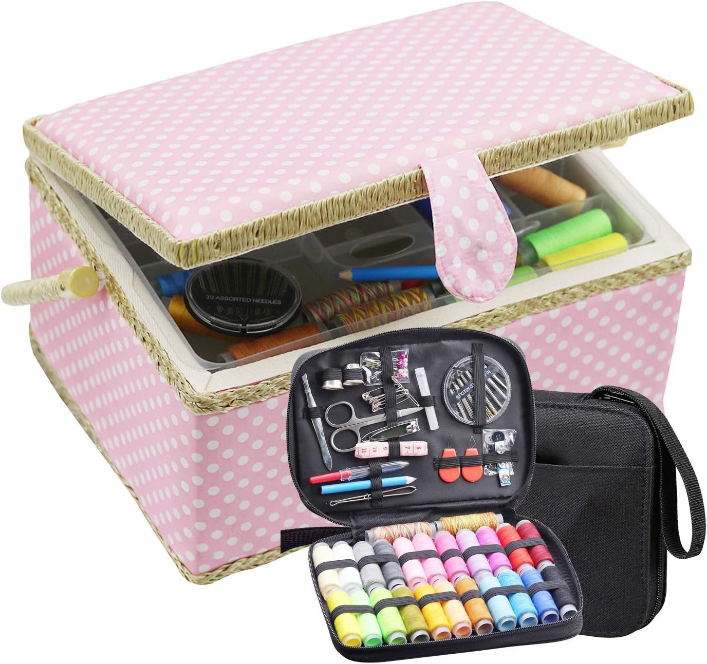 Amazon.com: Large Sewing Basket with Sewing Kit, Sewing Box Organizer ...