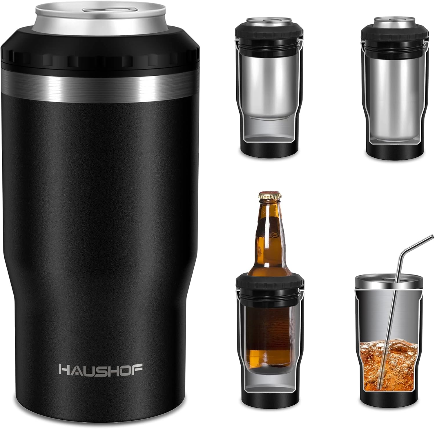 Amazon.com: HAUSHOF 12 oz Can Cooler, 4 in 1 Insulated Stainless Steel ...