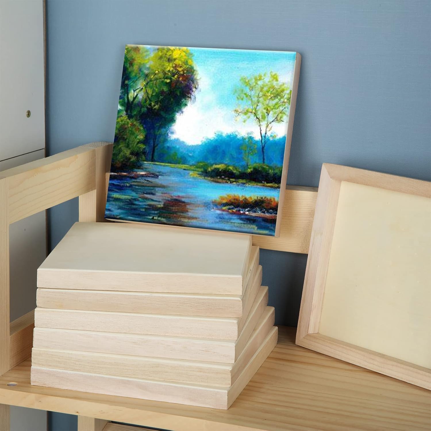 Buy LOLYSIC 8 Pack Wood Canvas Panels for Painting, 8x8 Wood Canvas ...