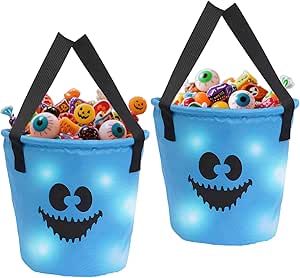 2Pcs Halloween Candy Bucket, Light Up Ghost Basket, Multipurpose ...