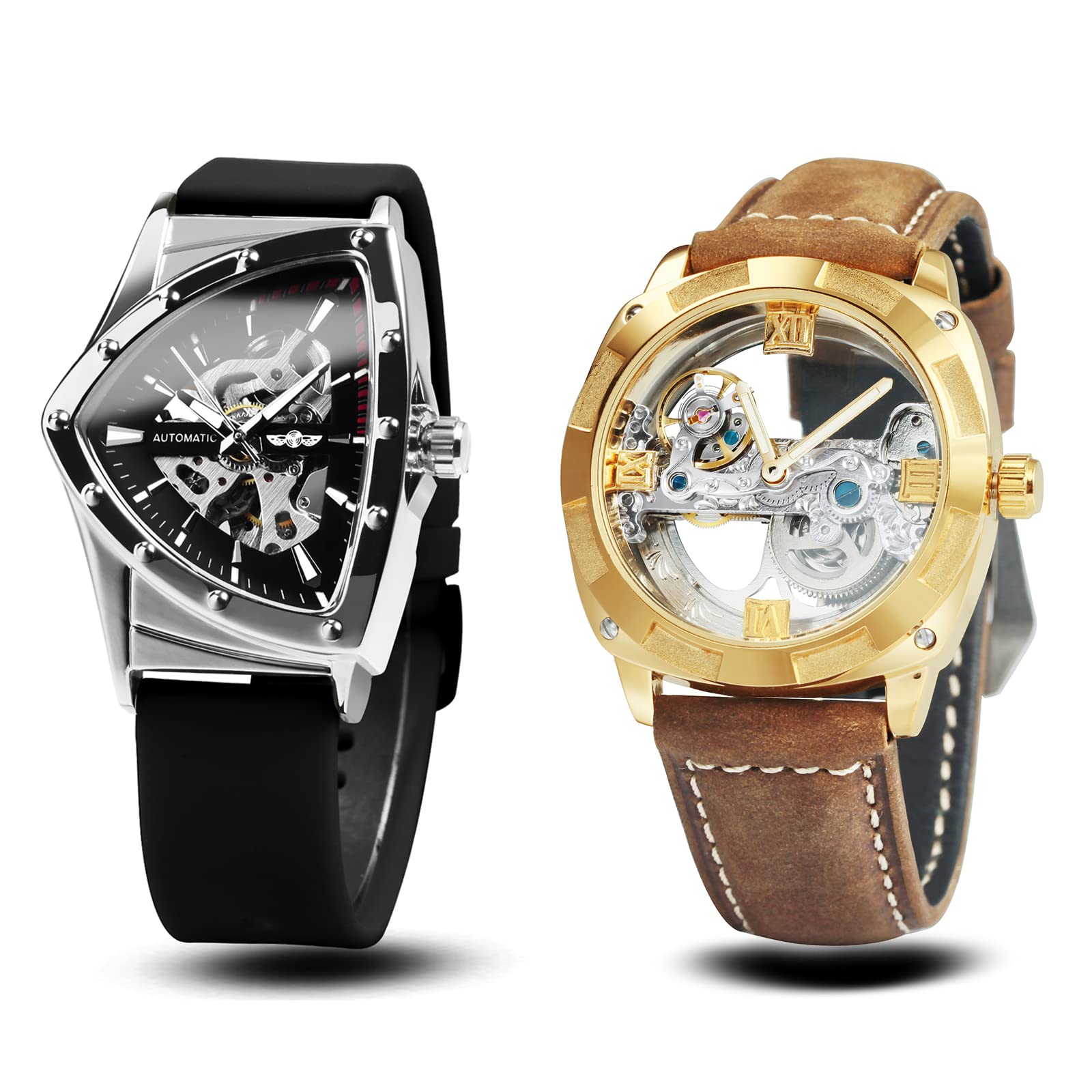 Buy Caluxe 1 Golden Bridge Skeleton Automatic Watch + 1 Triangle ...