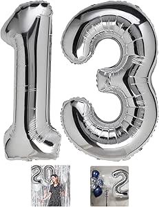 Amazon.com: 13 Number Balloon Silver 40 inch Big Foil Mylar 13th ...