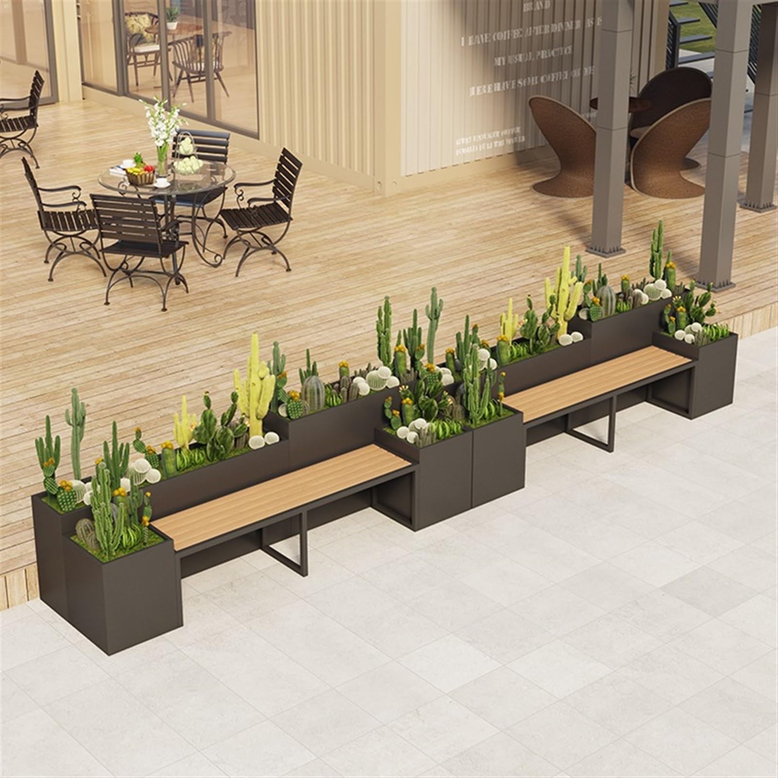 Commercial Planter Benches Garden Box Flower Box Bench Set Outdoor