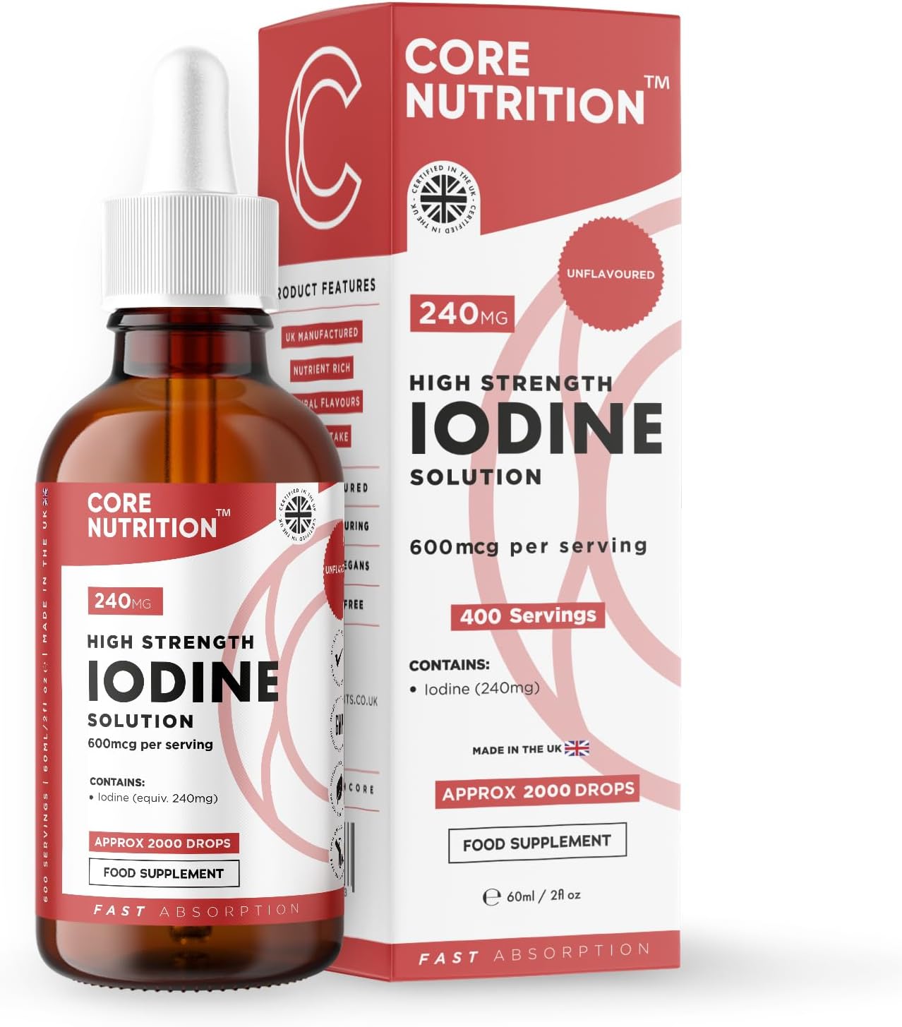 Iodine Liquid Drops - Vegan - High Strength 600mcg per Serving - 400 ...