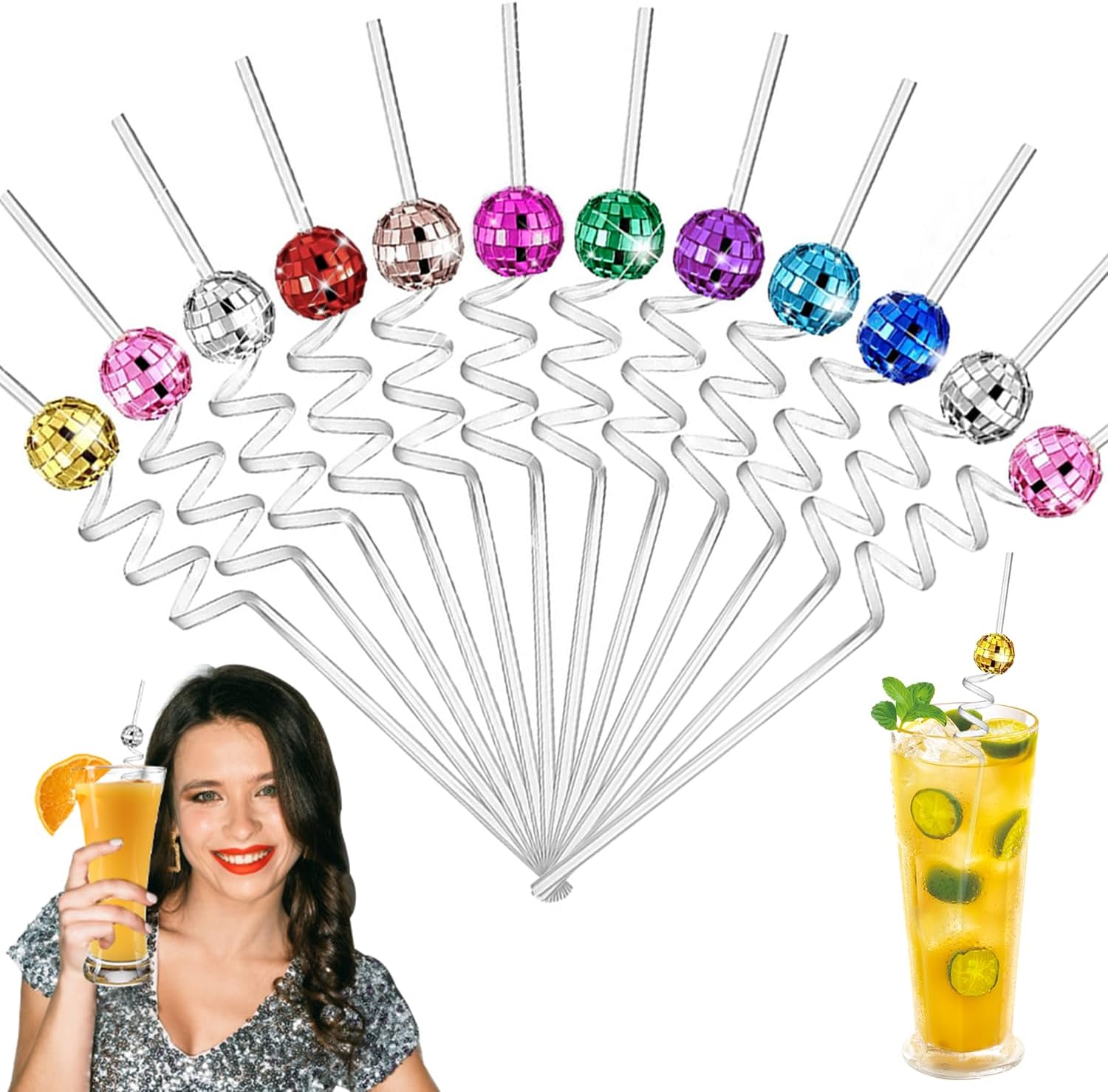 12Pcs Reusable Straw, Mirror Disco Ball Straws, Reusable1970s Disco ...