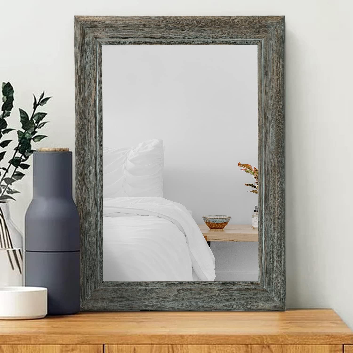Amazon.com: MWAZZLL Wooden Mirror Rectangle Rustic Hanging Mirror ...